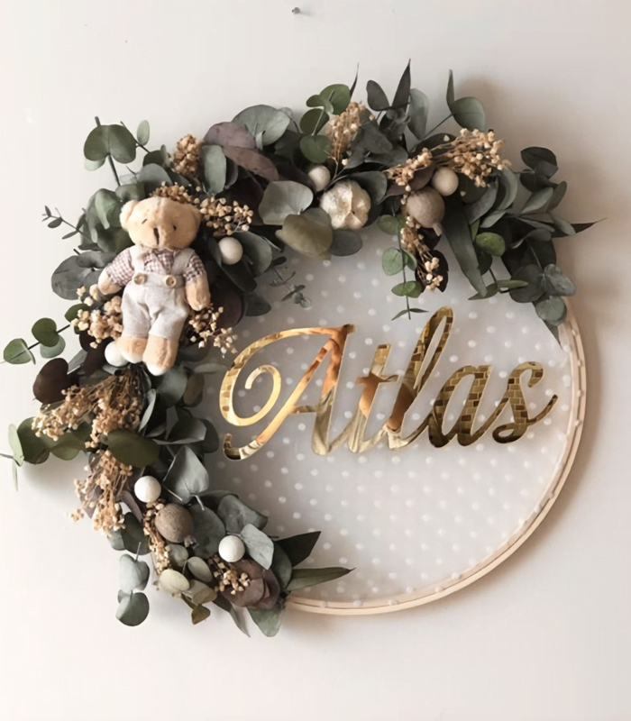 Kasnak Ayıcıklı Dantelli Bebek Kapı Süsü - Tutasarım